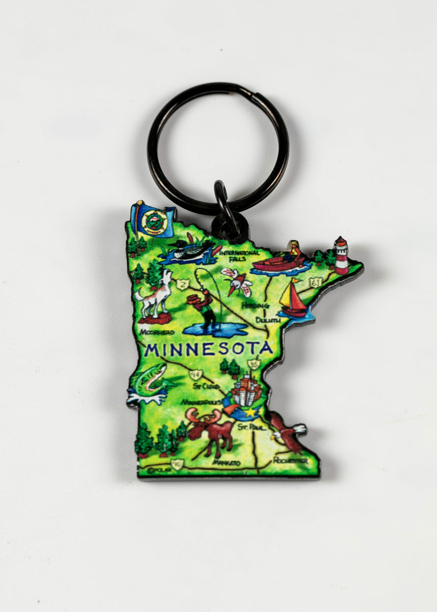 MINNESOTA ART MAP KEY RING 1.75” W X 3.0” L – Airport Gift Shop